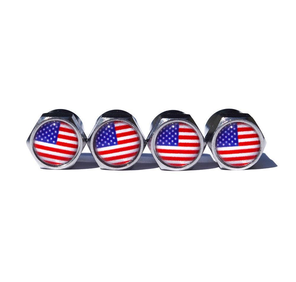 USA American Flag Tire Valve Caps - Chrome Coated - Set of Four ...