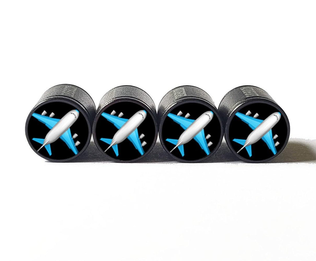 Jumbo Jet Airplane Emoji Tire Valve Caps - Black Aluminum - Set of 4 ...