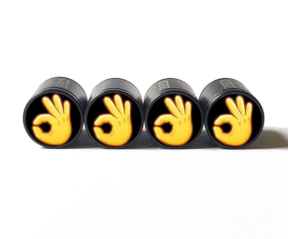Ok Hand Gesture Emoji Tire Valve Caps - Black Aluminum - Set of Four ...